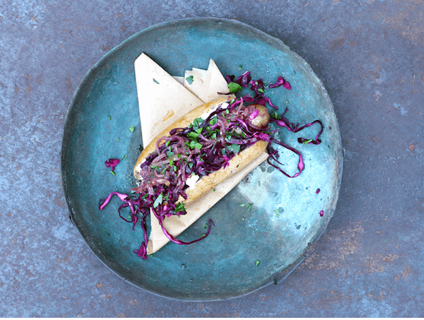 Wild Game Hot Dog Recipe with Red Cabbage & Caramelized Onions